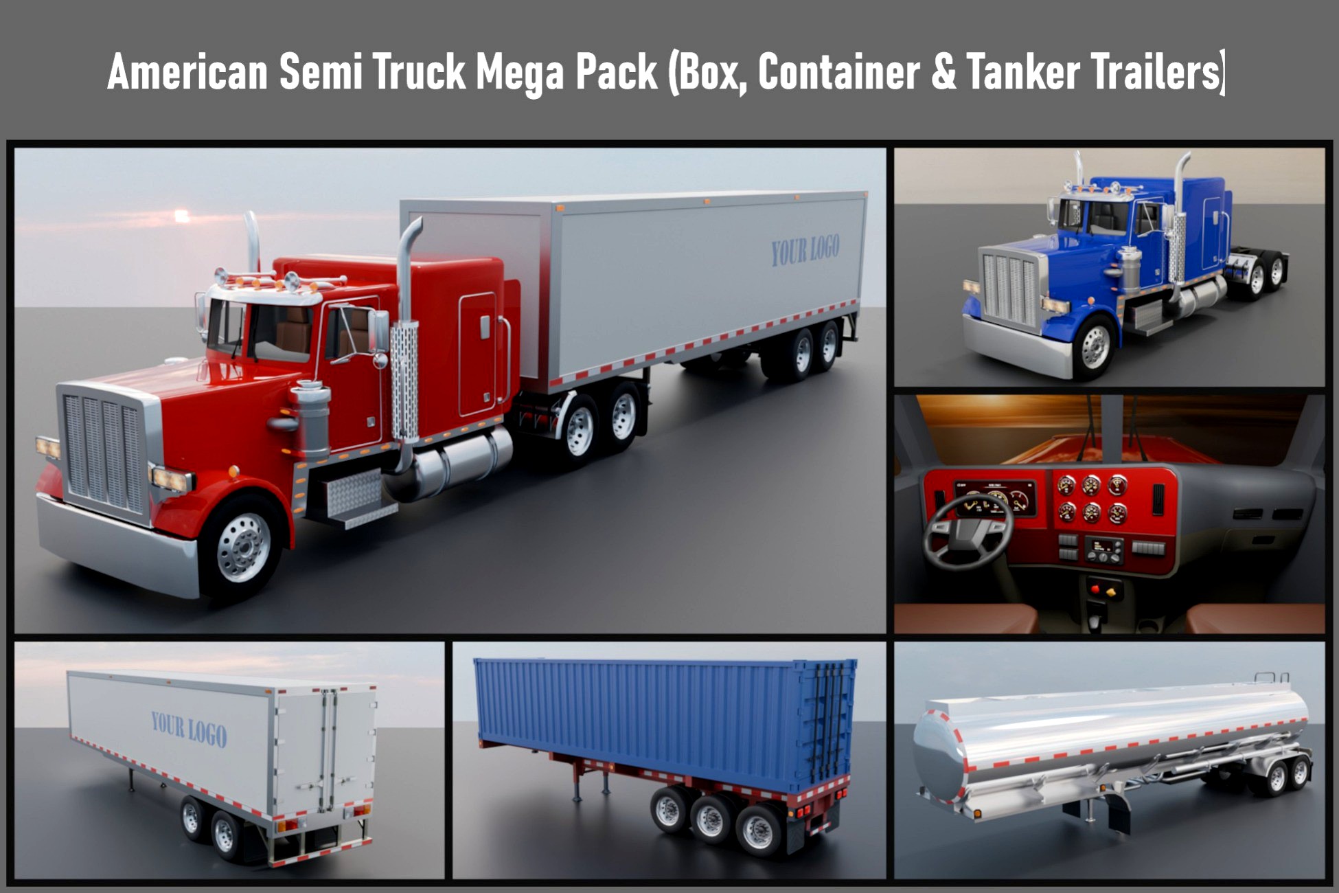 Realistic American Semi Truck Mega Pack (Box, Container & Tanker ...