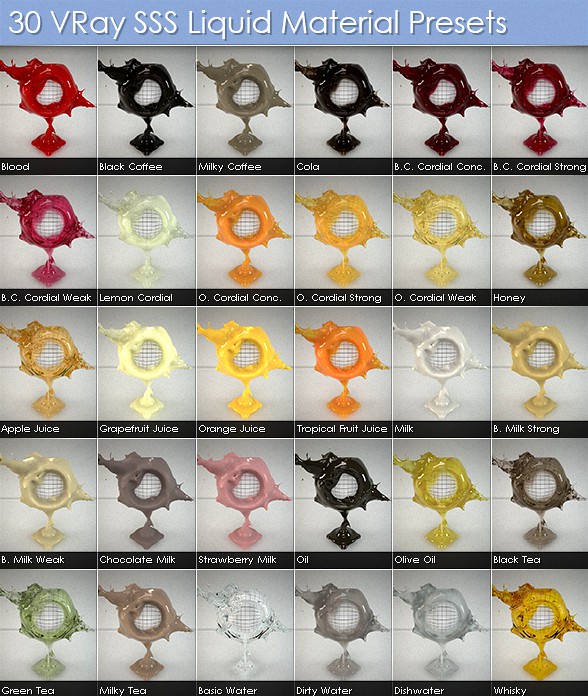 30 Vray SSS Liquid Material Presets 3d model