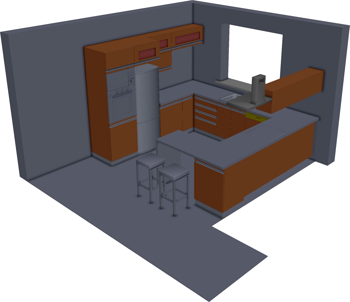Walnut Kitchen 3D CAD Model