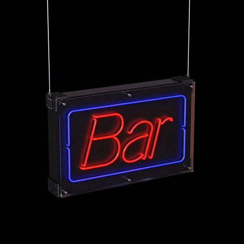 Red And Blue Hanging Neon Bar Sign 3d model