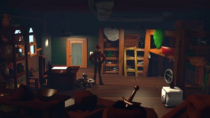 Adventurer office with rigged adventurer 3d model