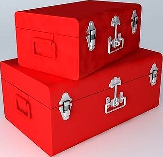 Set 2 red trunks houses the world 3d model