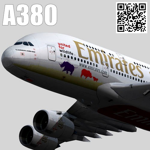 Airbus A380-8 Emirates Wildlife A6-EDG 3d model