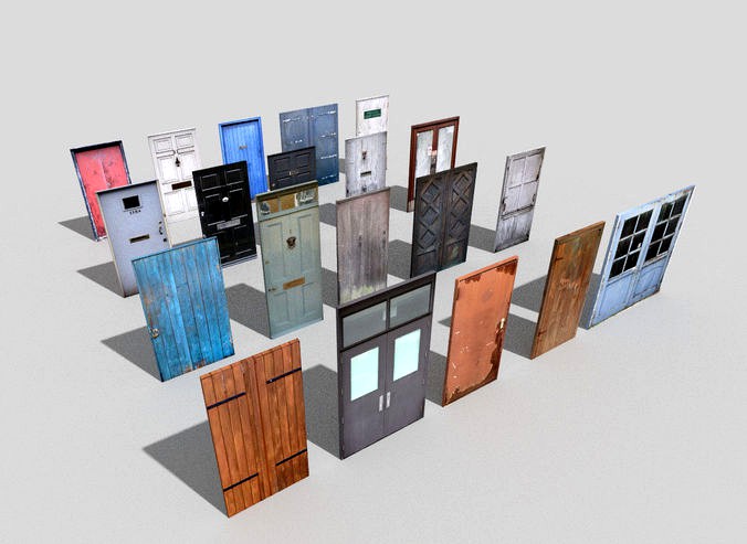 big low poly doors colection 3d model