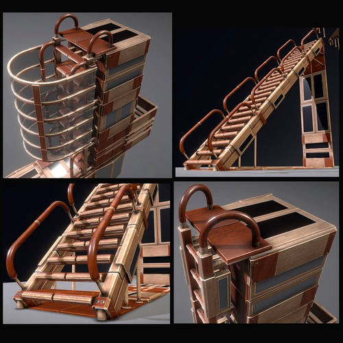 Modular Wood Ladders and Stairs Pack 3d model