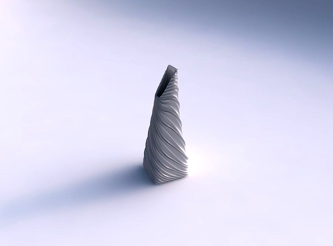 Vase top bent rectangle with wavy extruded lines | 3D model