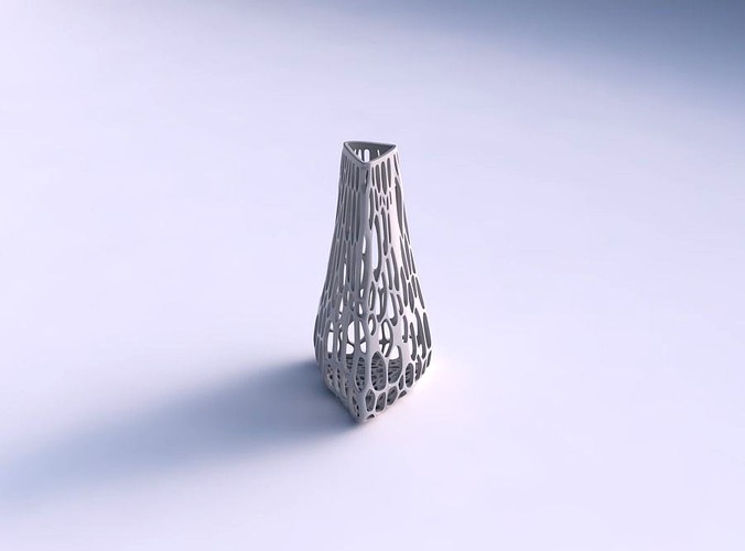 Vase puffy tipped triangle with cracked organic lattice 2 | 3D model