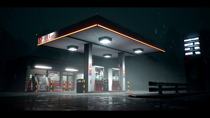 Atmospheric Gas Station Unreal 4 Scene 3d model