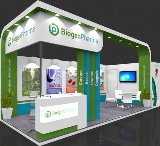 Exhibition stall 3d model 8x3 mtr 2 sides open Stand
