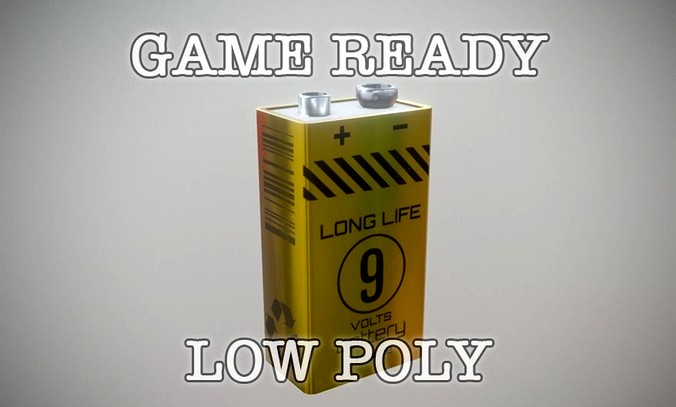 9V Battery low poly game ready 3d model
