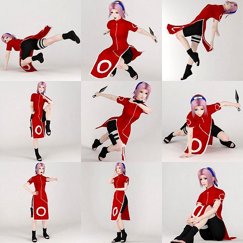 10 poses of Sakura Haruno 3d model