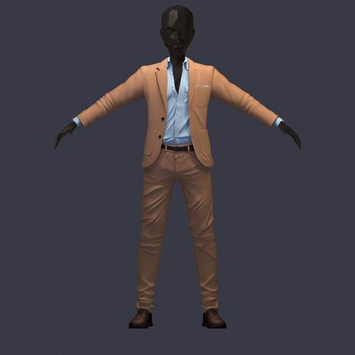 subdivision 3d model avatar cost shirt pants brown blue