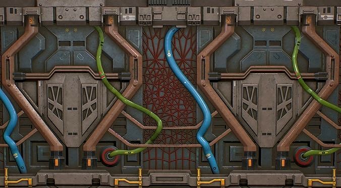 PBR tileable sci fi panel textures with wire 3d model