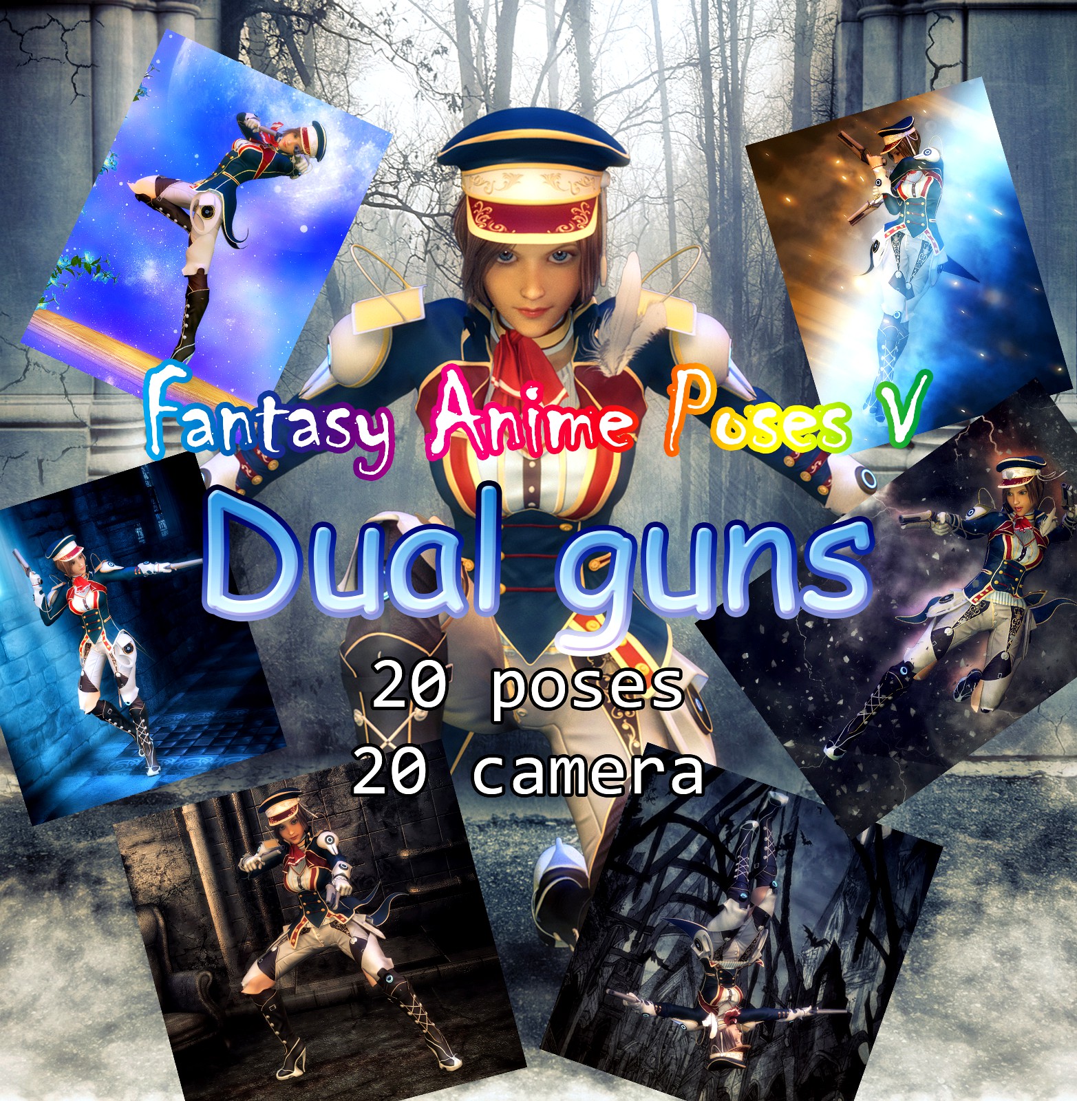 Fantasy Anime Poses V _ Dual guns_ for G3 3d model