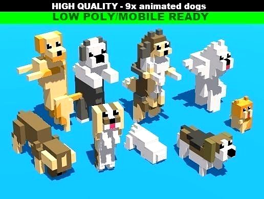 Simple Blocky Dogs Animated 3d model