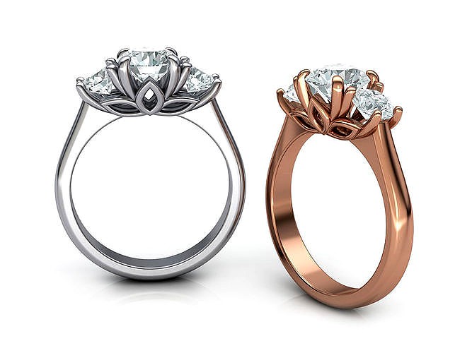 Three Stone Lotus ring Printable 3d model N10322 | 3D