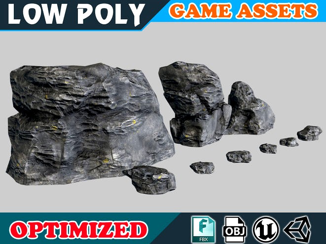 Low poly Realistic Rock Mordor cliff pack 002A - Game Ready 3d model