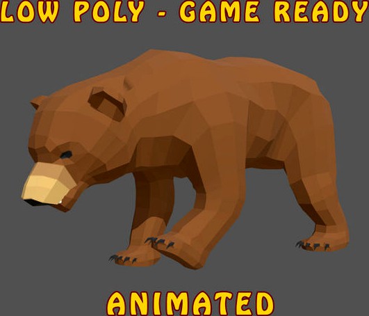 Low Poly Bear 3D Model - Animated