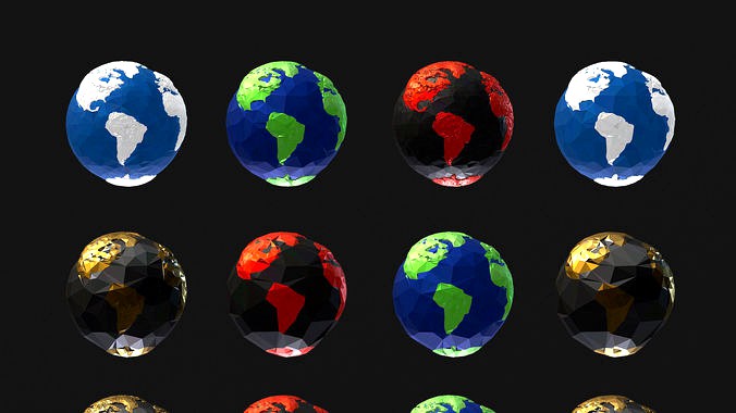 16 Animated Low Polygon Art Planets Earths 3d model