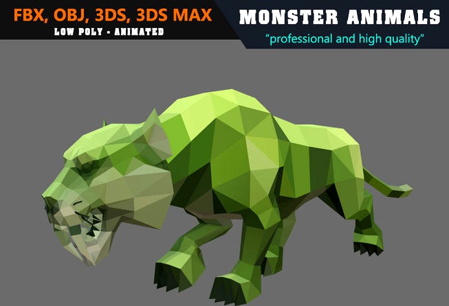 Low Poly Puma Cartoon Monster 3D Model Animated - Game Ready