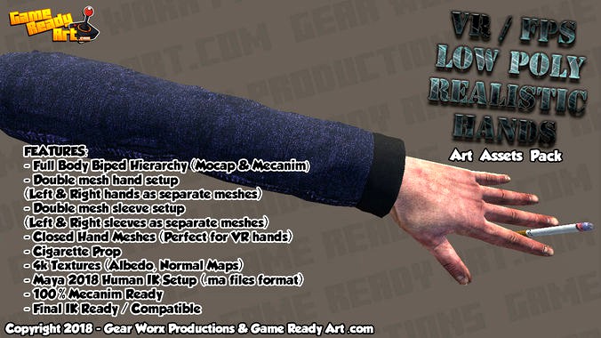 VR - FPS Low Poly Realistic Hands Pack 3d model