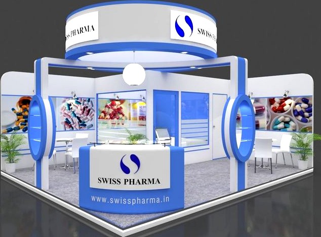 Exhibition stall 3d model 6x5 mtr 2sides open Swiss Pharma Stand