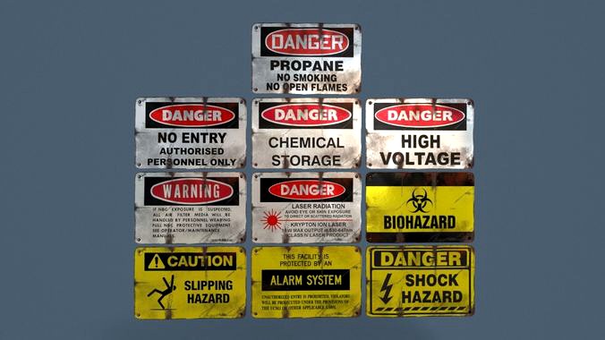 Metal warning signs Common Enviroment Assets 3d model