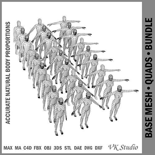 Female and Male Base Mesh SUPER BUNDLE 3d model