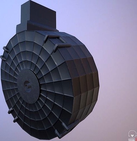 Round Drum Magazine - Weapon Attachment - PBR - 4K Textures 3d model