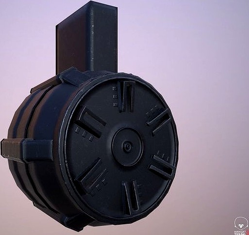 Round Drum Magazine - Weapon Attachment - PBR - 4K Textures 3d model