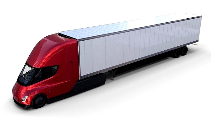 Tesla Semi Truck with Interior and Trailer Red 3d model