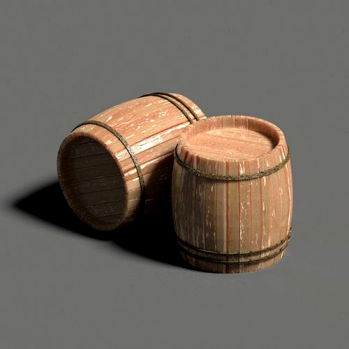Wood Barrel Set 3D Model 4K Textures