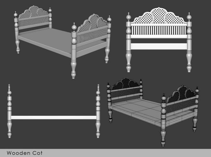 Cot wooden 3d model