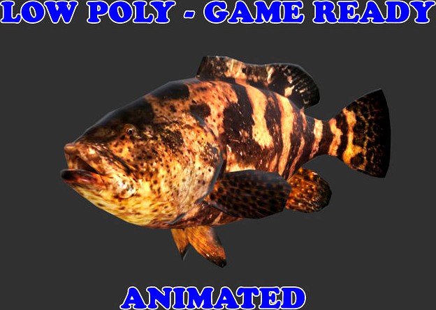 Low poly Goliath Grouper Fish Animated - Game Ready 3d model