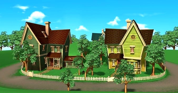 cartoon house home outside animation scene 3d model