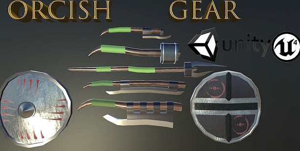 Orcish weapons and shields 3d model
