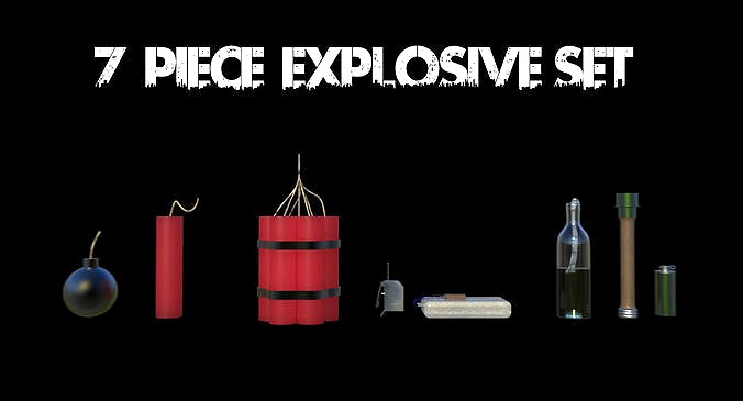 7 piece explosives set 3d model