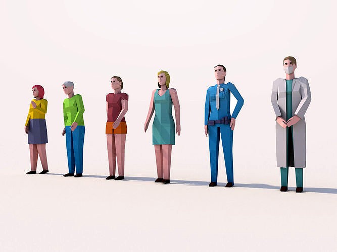 Cartoon Low Poly Female Characters Pack 3d model