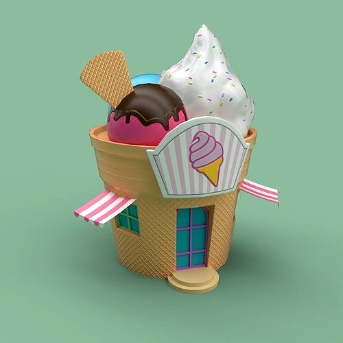 Ice cream building shop 3d model