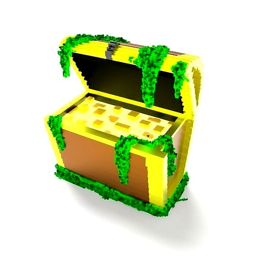 Voxel - Mossy Chest - Low-poly 3D Model