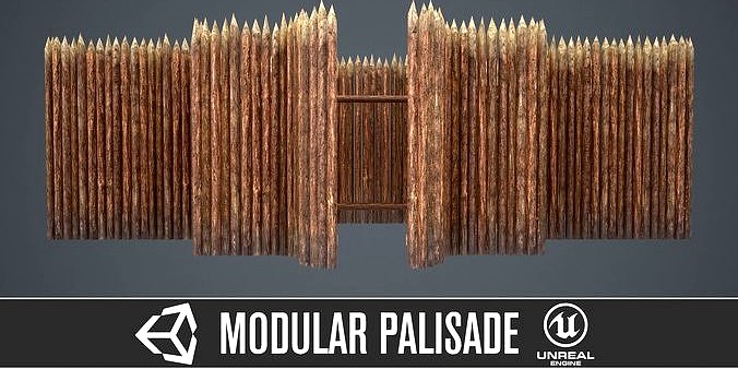Modular castle wooden palisade 3d model