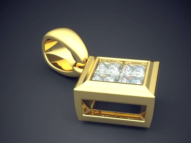 Unique Futuristic Square Shape Diamond Pendant | 3D model