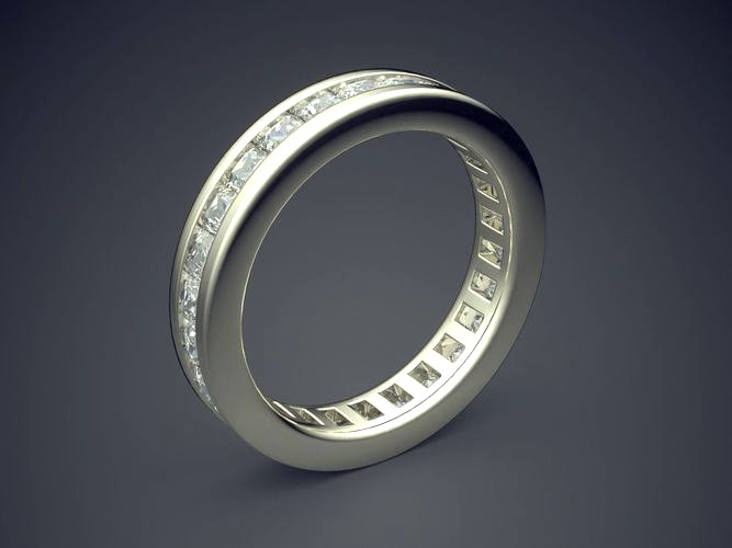 Modern Design Silver Engagement Ring With Diamonds | 3D model