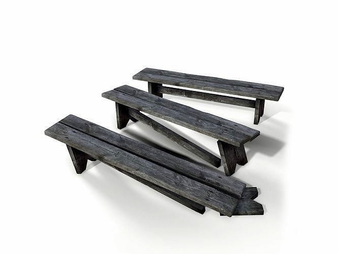 Game ready broken bench 3d model