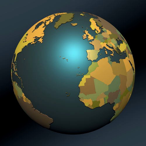 Political map earth globe with countries 3d model