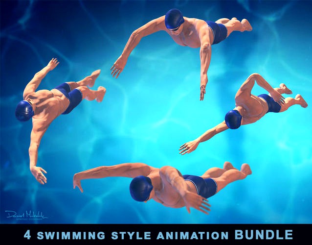 4 Swimming styles Animation Bundle 3d model