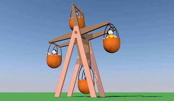 Origami Kids Animated Swing 3d model