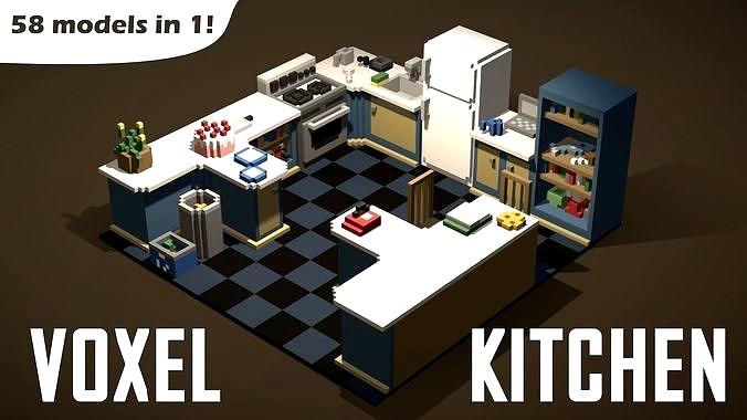 Modular Voxel Kitchen Set 3d model
