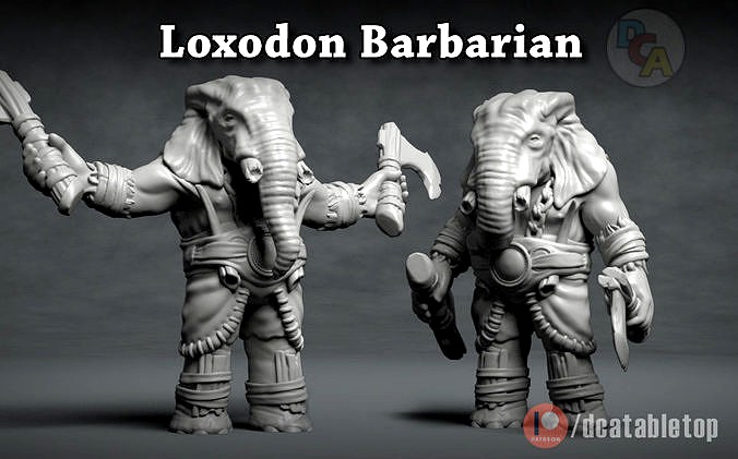 Loxodon Barbarian - 3D Printable Character - 2 Poses | 3D model