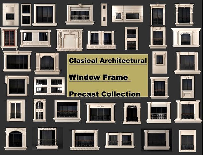 3D model Clasical architectural window frame precast collection